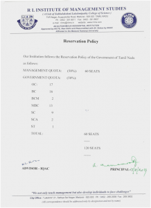 Reservation Policy - MBA - RL Institute of Management Studies Madurai